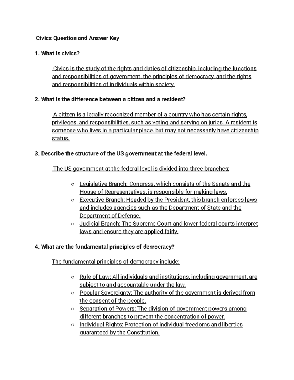 Civics Question and Answer Key - What is the difference between a ...
