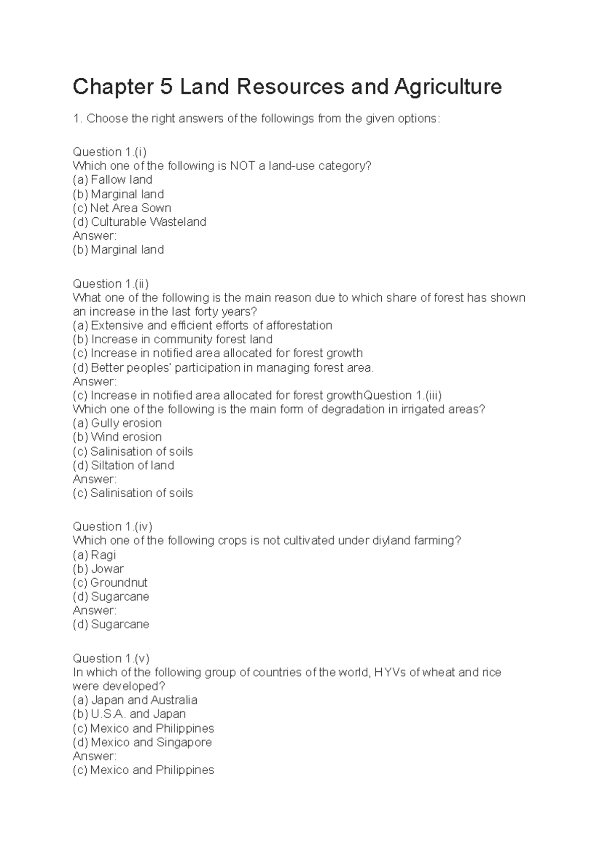 CH 5 LAND Resource AND Agriculture - Chapter 5 Land Resources and ...