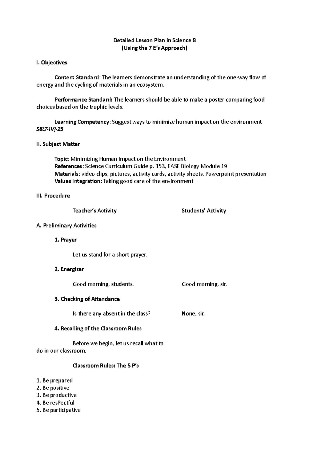 Detailed Lesson Plan in Science 8 - Objectives Content Standard: The ...
