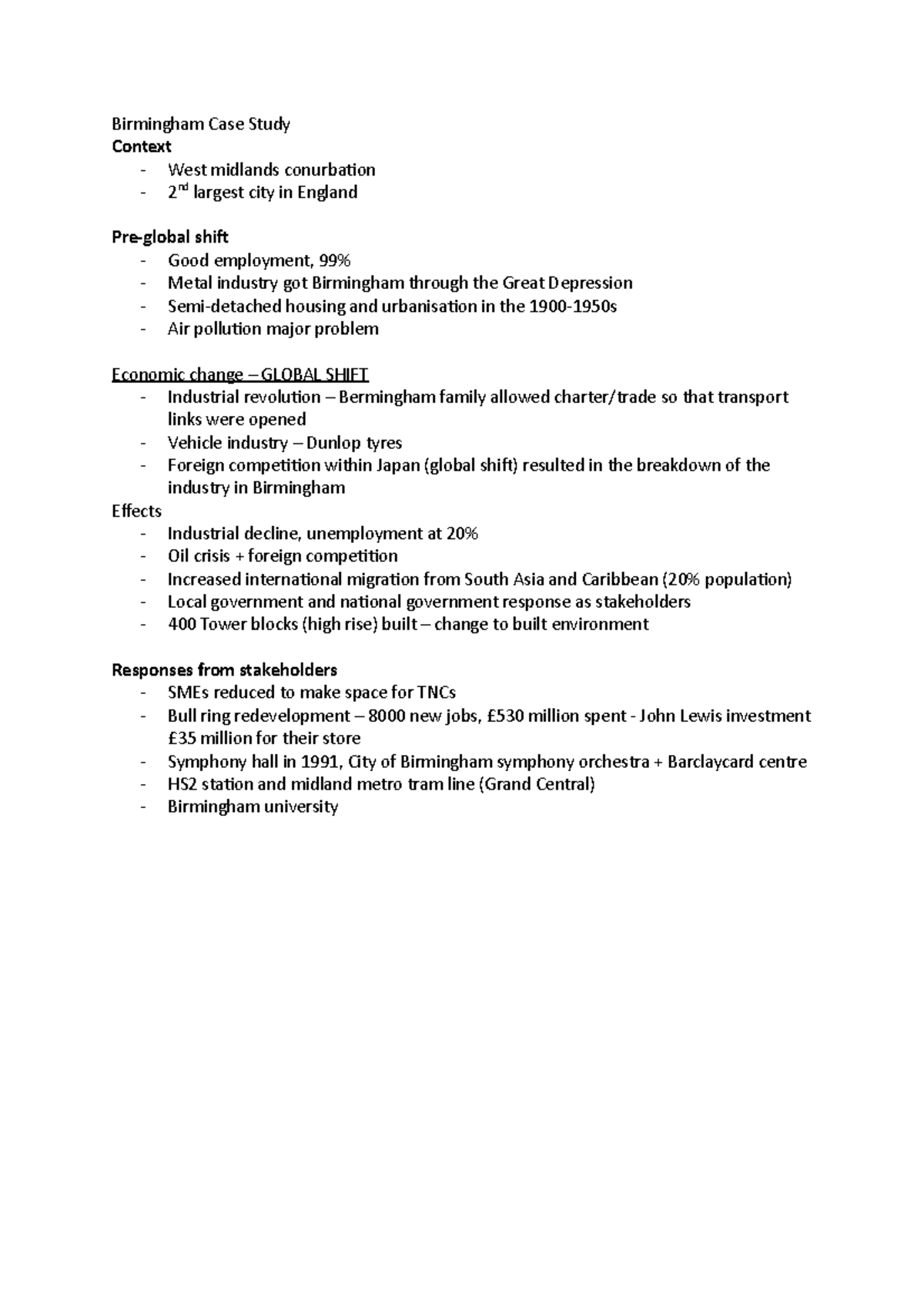 Birmingham Case Study - Birmingham Case Study Context - West midlands conurbation - 2 nd largest ...