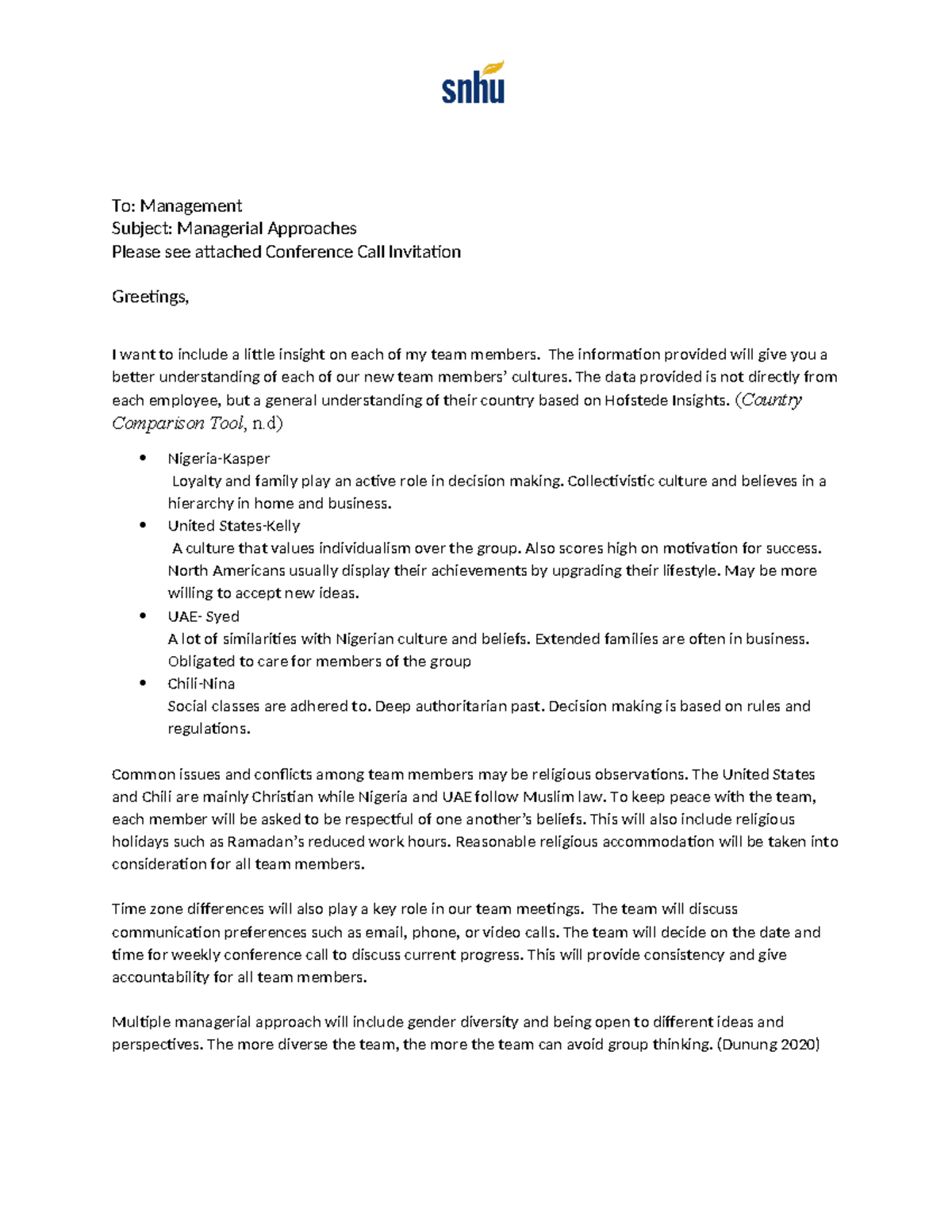 INT 220 Conference Call Invitation Template - To: Management Subject ...