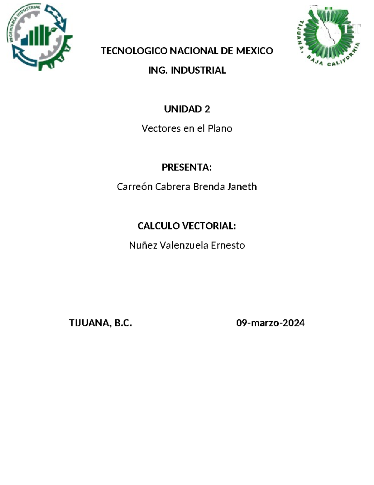 Carreon Cabrera Brenda Janeth Vectores en el Plano 3Z CV - Calculo vectorial - TECNOLOGICO ...