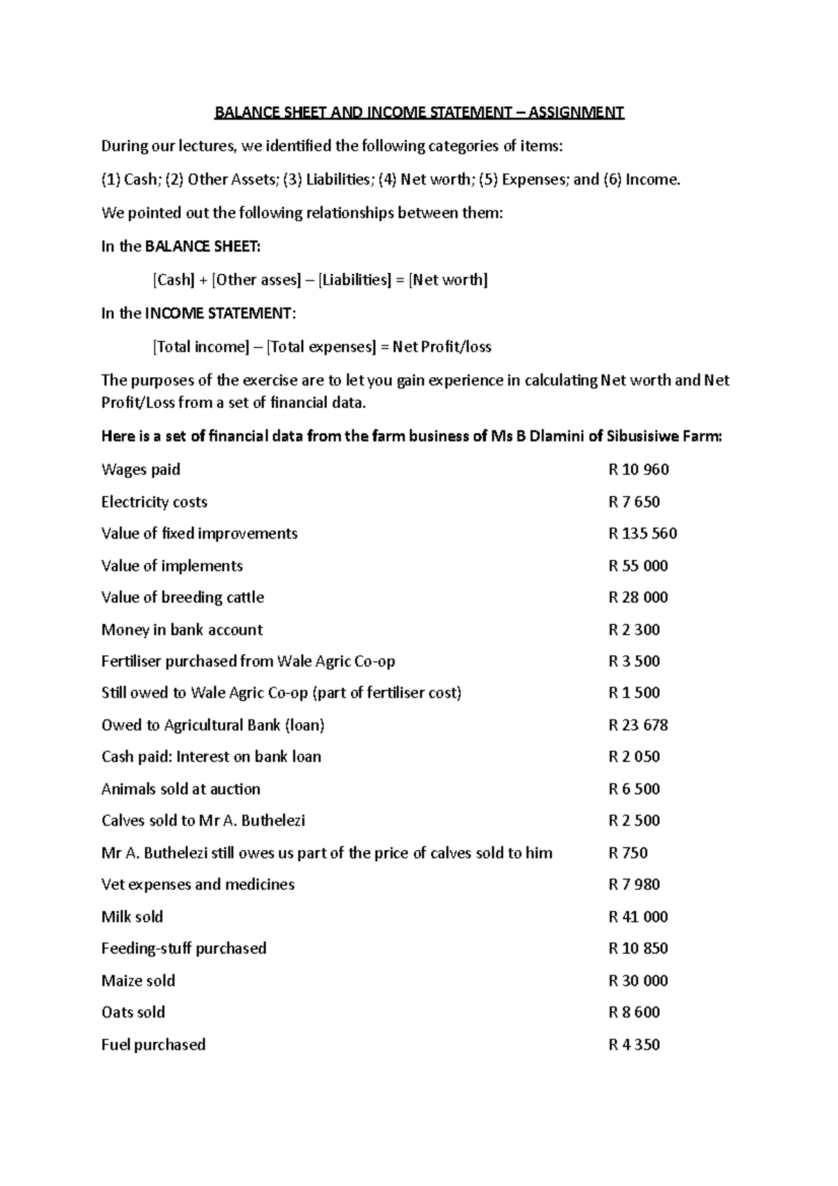 Suppplementary Tutorial - BALANCE SHEET AND INCOME STATEMENT ...