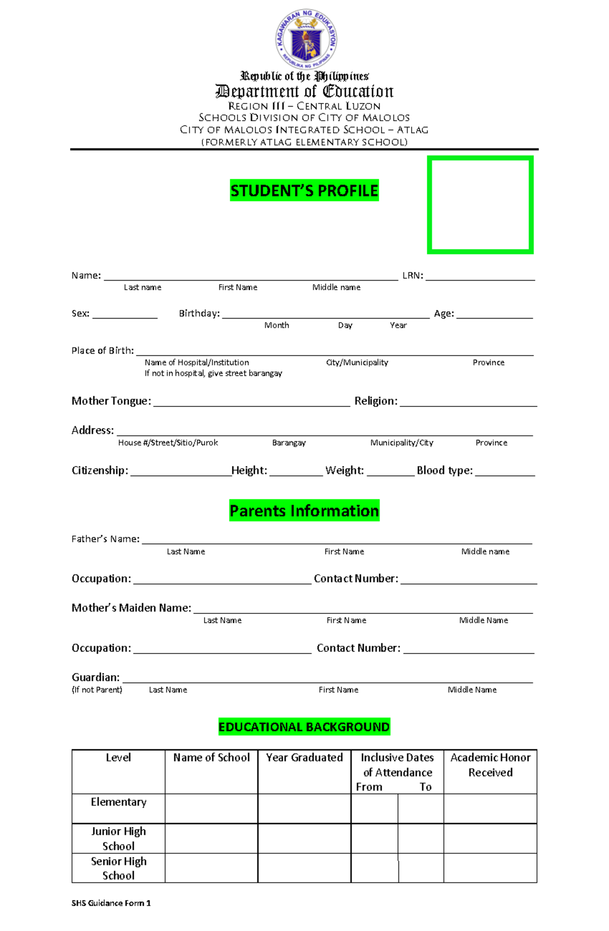 Students-profile - dsver - Republic of the Philippines Department of ...