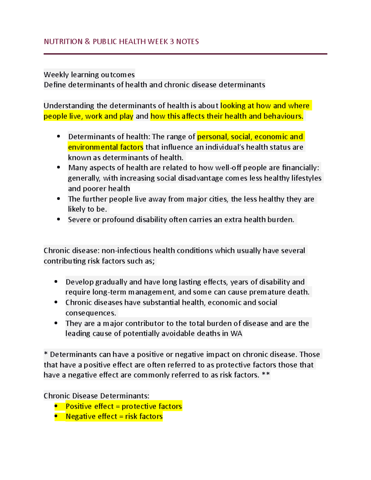Nutrition Notes WEEK 3 - NUTRITION & PUBLIC HEALTH WEEK 3 NOTES Weekly ...