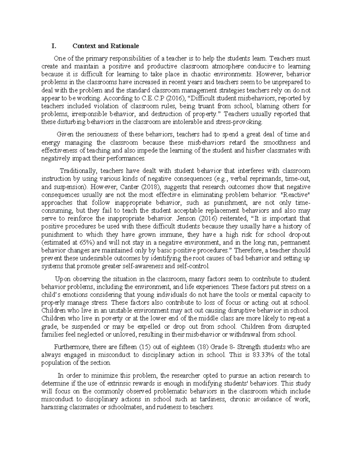 Action Paper - I. Context and Rationale One of the primary ...