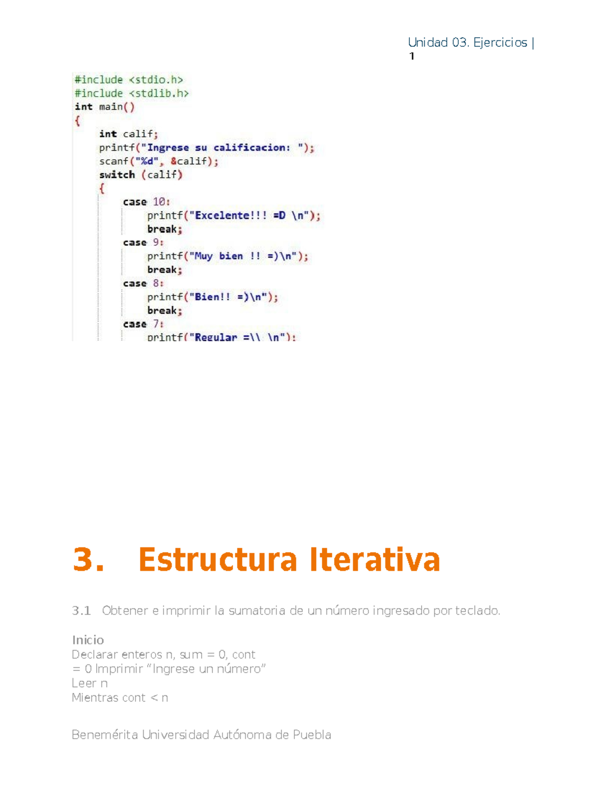 U3 - Ejercicios Ciclos - Unidad 03. Ejercicios | 1 3. Estructura ...