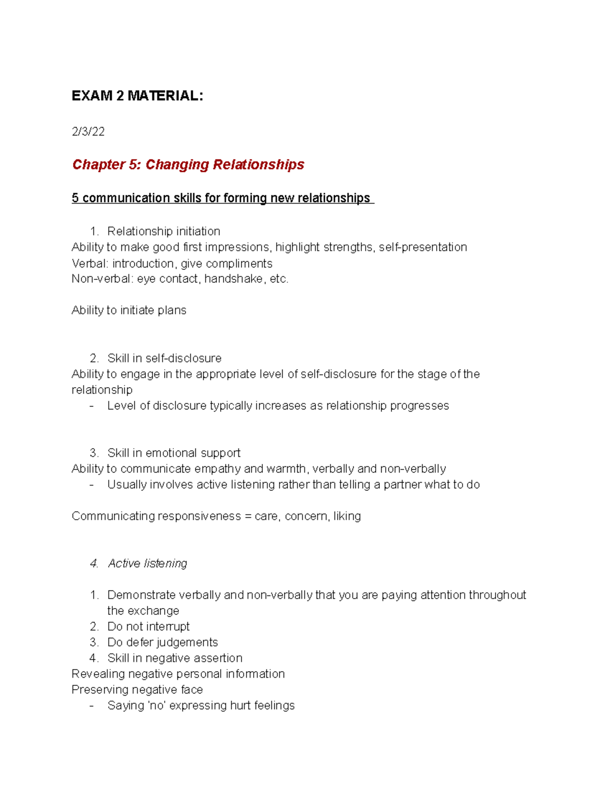 COMM 1131 EXAM 2 Material - EXAM 2 MATERIAL: 2/3/ Chapter 5: Changing Relationships 5 ...