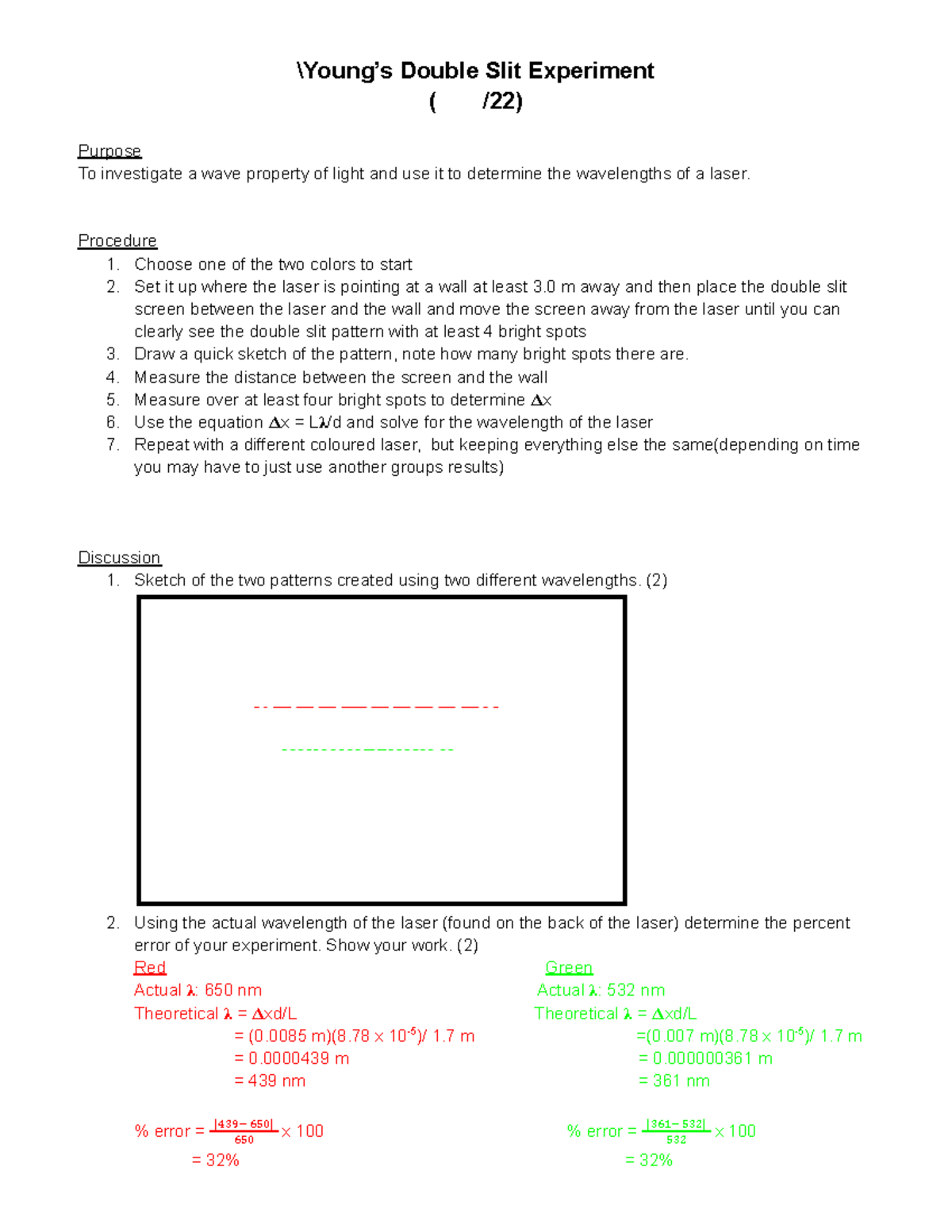 Young’s Double Slit Experiment - Lab - \Young’s Double Slit Experiment ...