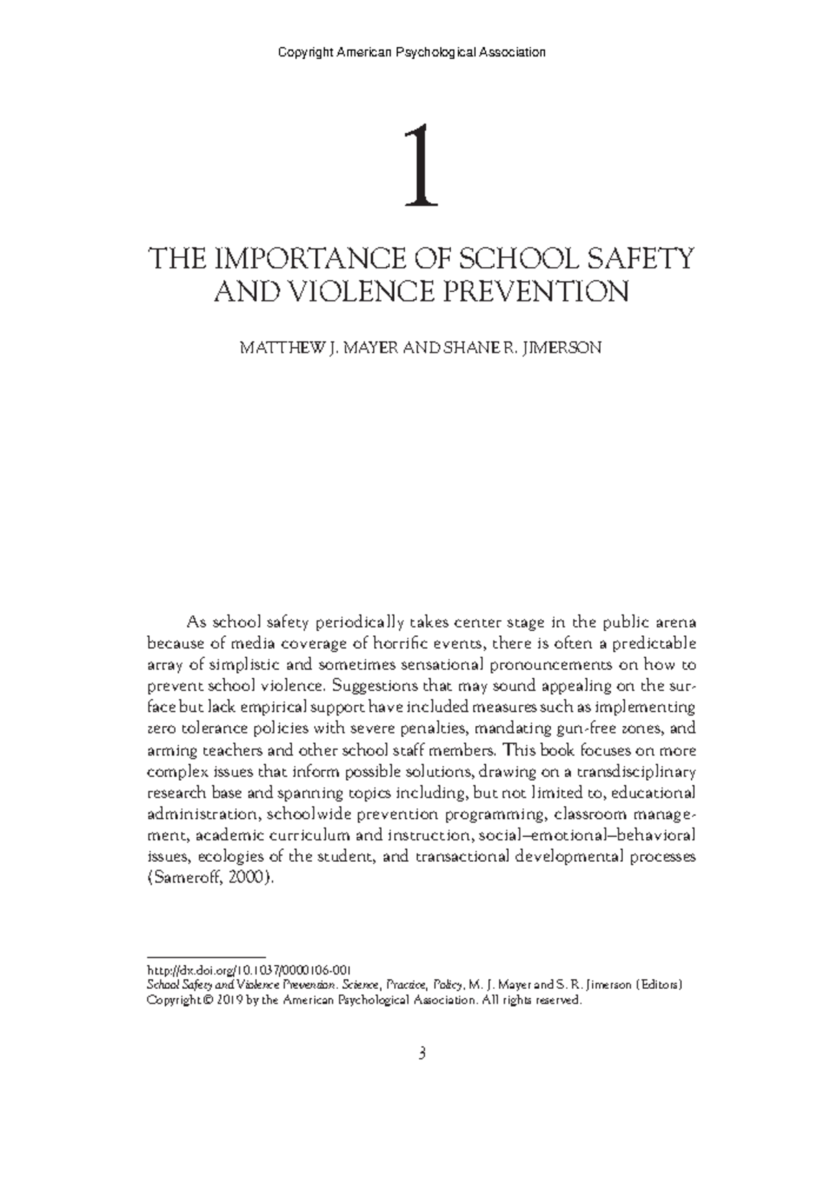 School Safety and Violence Prevention Chapter 1 Sample - 3 As school ...