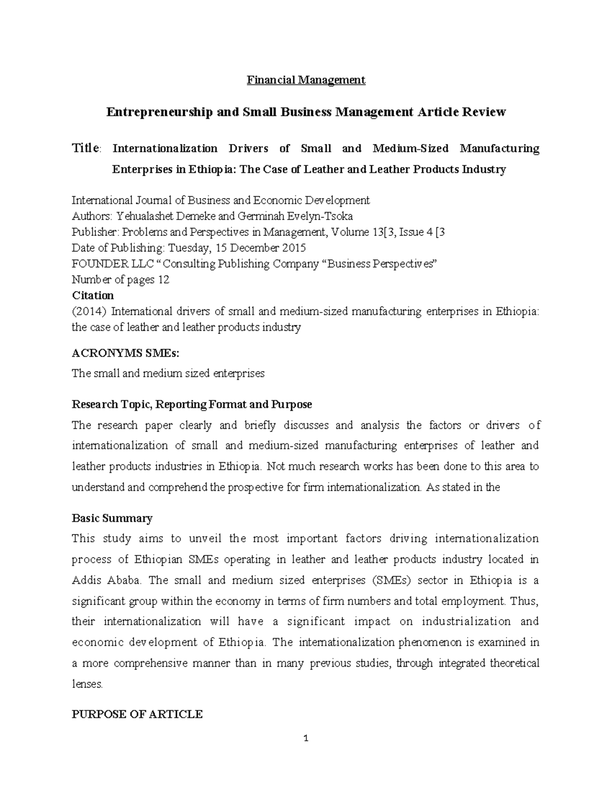 Finacial managment - Financial Statement Analysis: A Review and Current ...