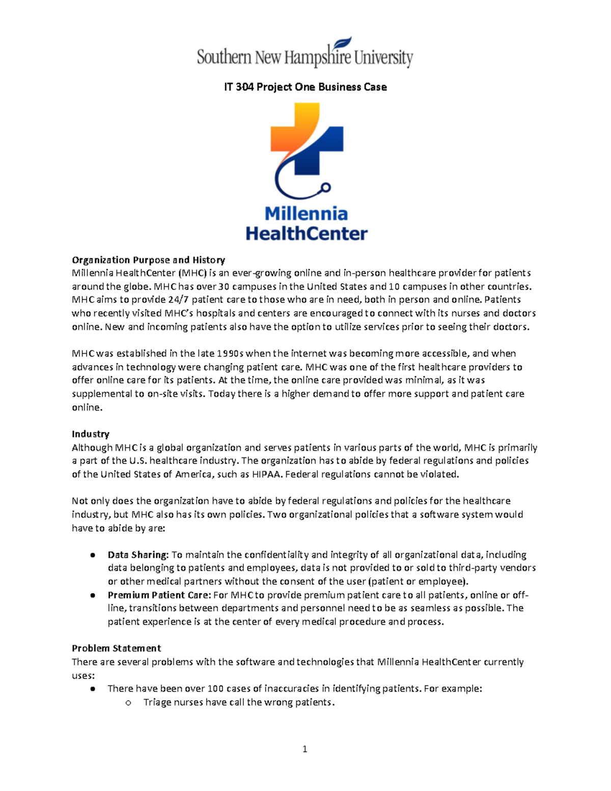 IT 304 Project One Business Case - 1 IT 304 Project One Business Case ...