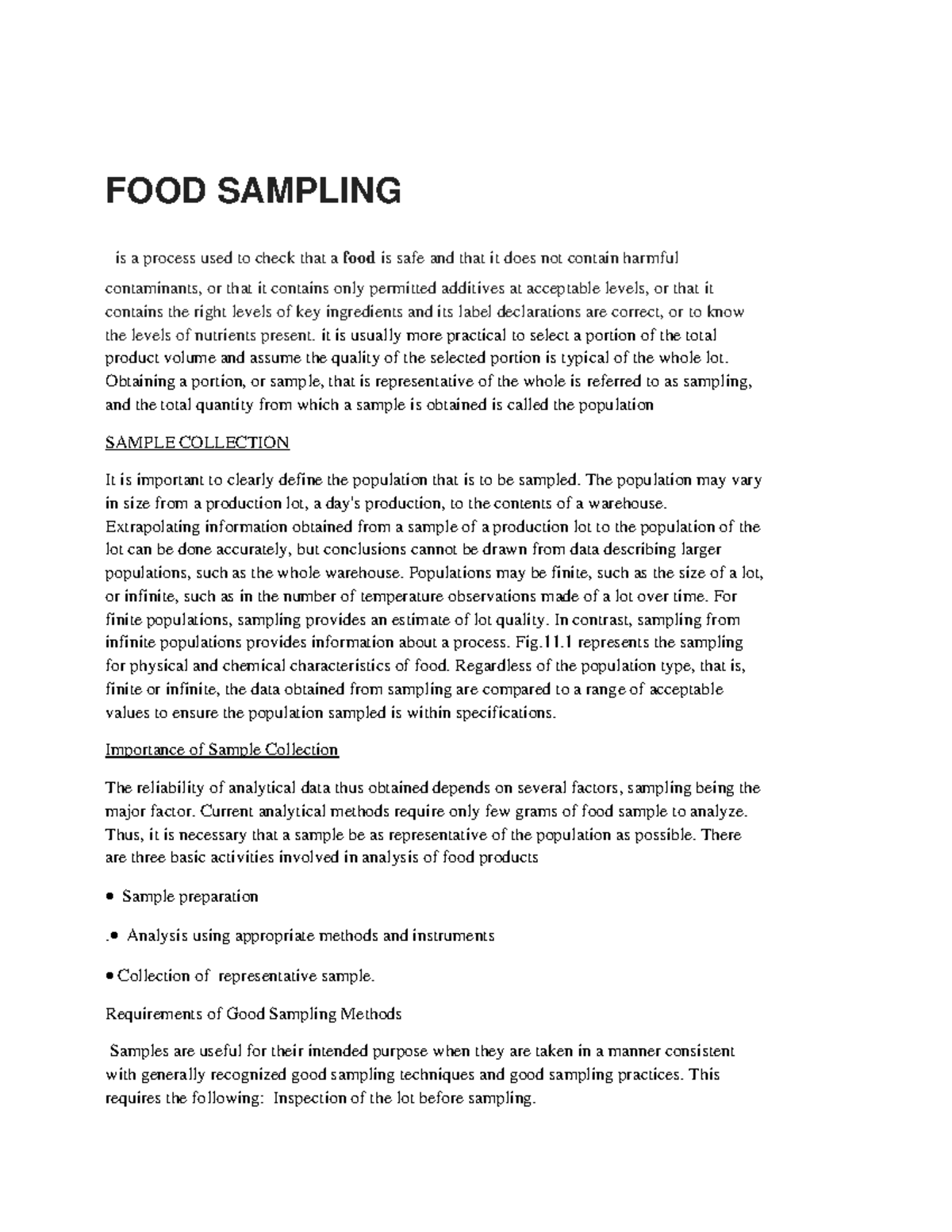 SAMPLING OF FOOD ,OBJECTIVES AND IMPORTANCE - FOOD SAMPLING is a ...