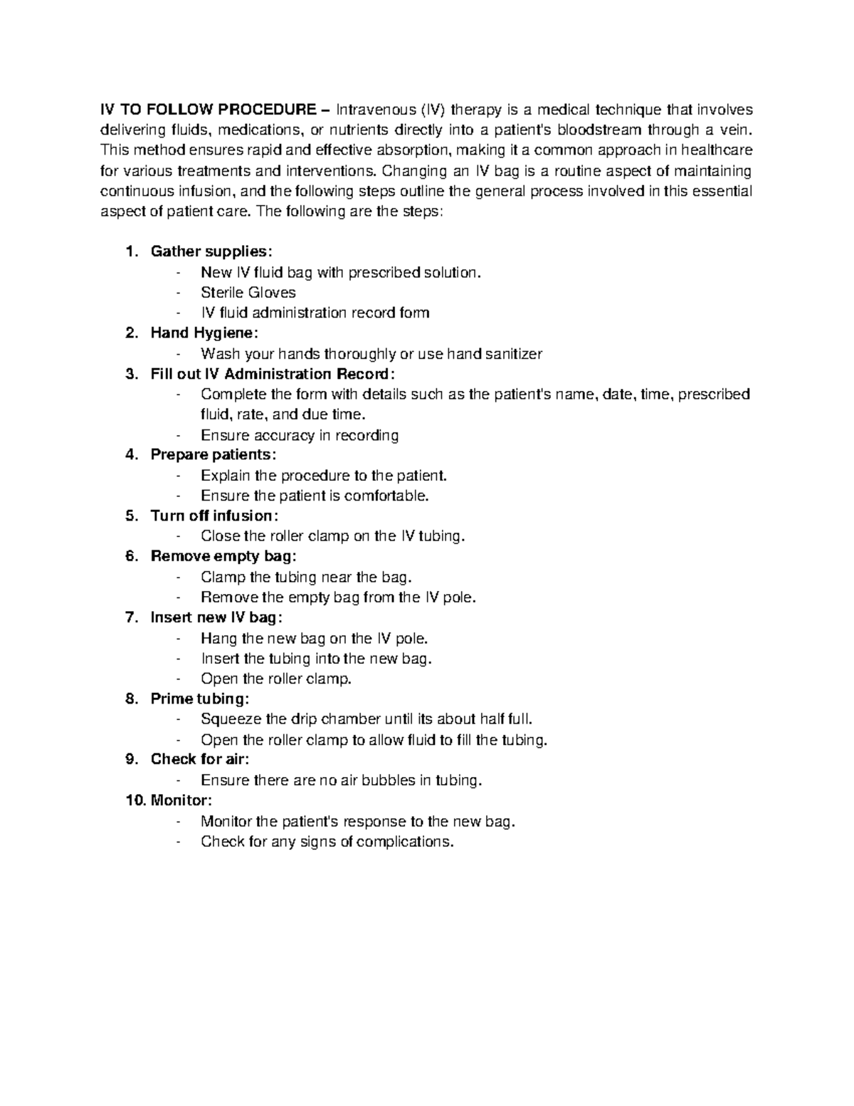 IV-TO- Follow, Regulating IVF Manually TO Regulator, IV Termination ...