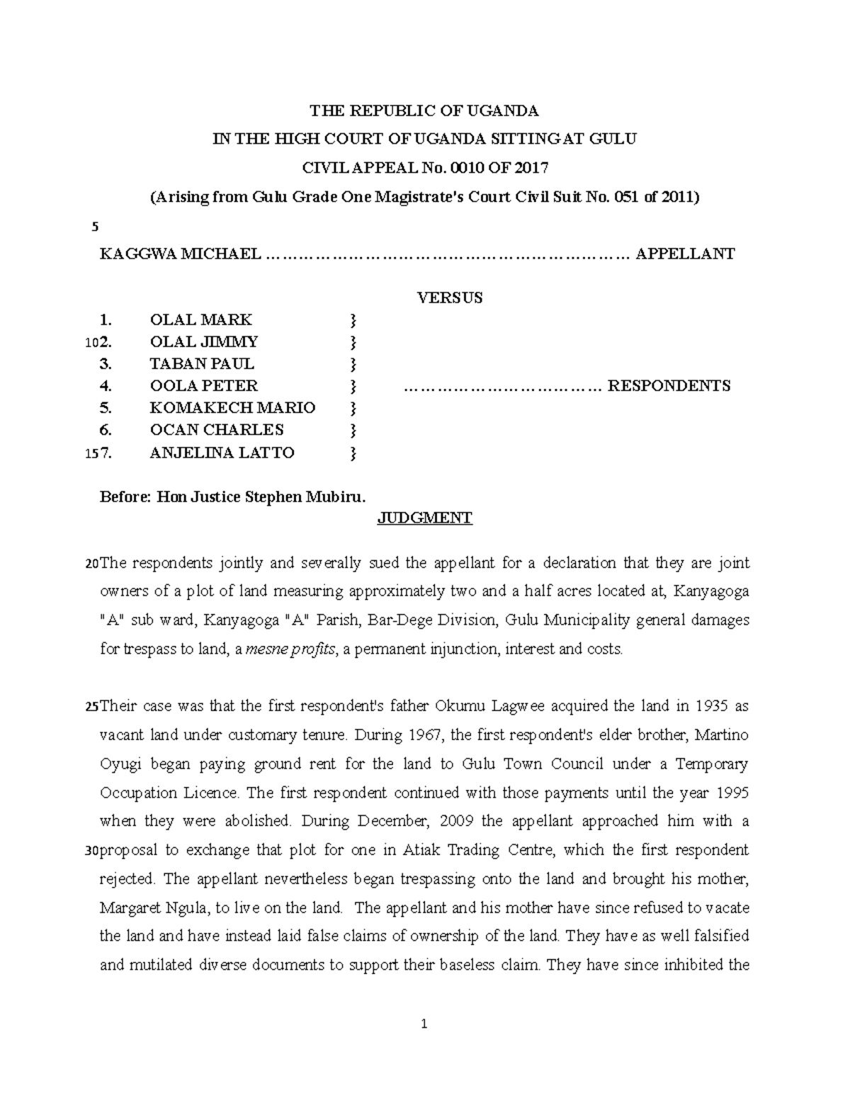 Kaggwa Micheal CASE - decided case - THE REPUBLIC OF UGANDA IN THE HIGH ...