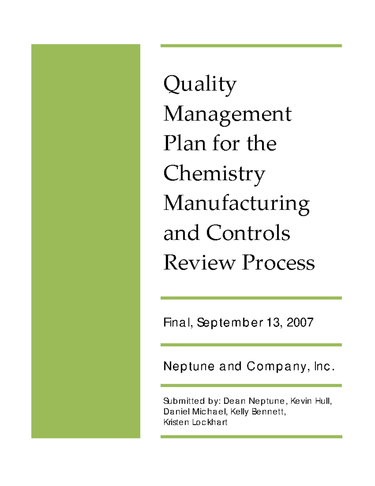 Quality Management Plan for the Chemistry Manufacturing and Controls ...