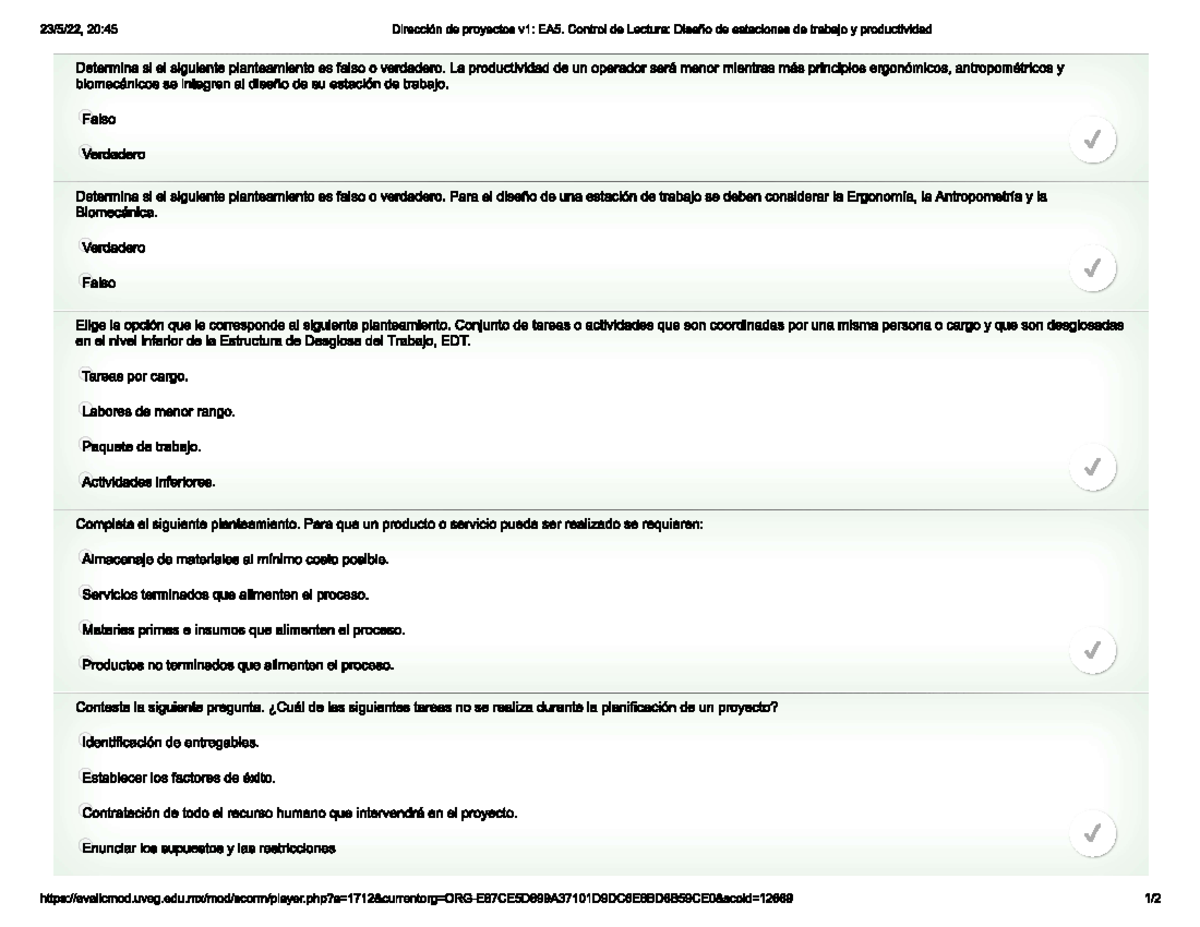 Ejercicio de control ea5 - Dirección de proyectos - Studocu