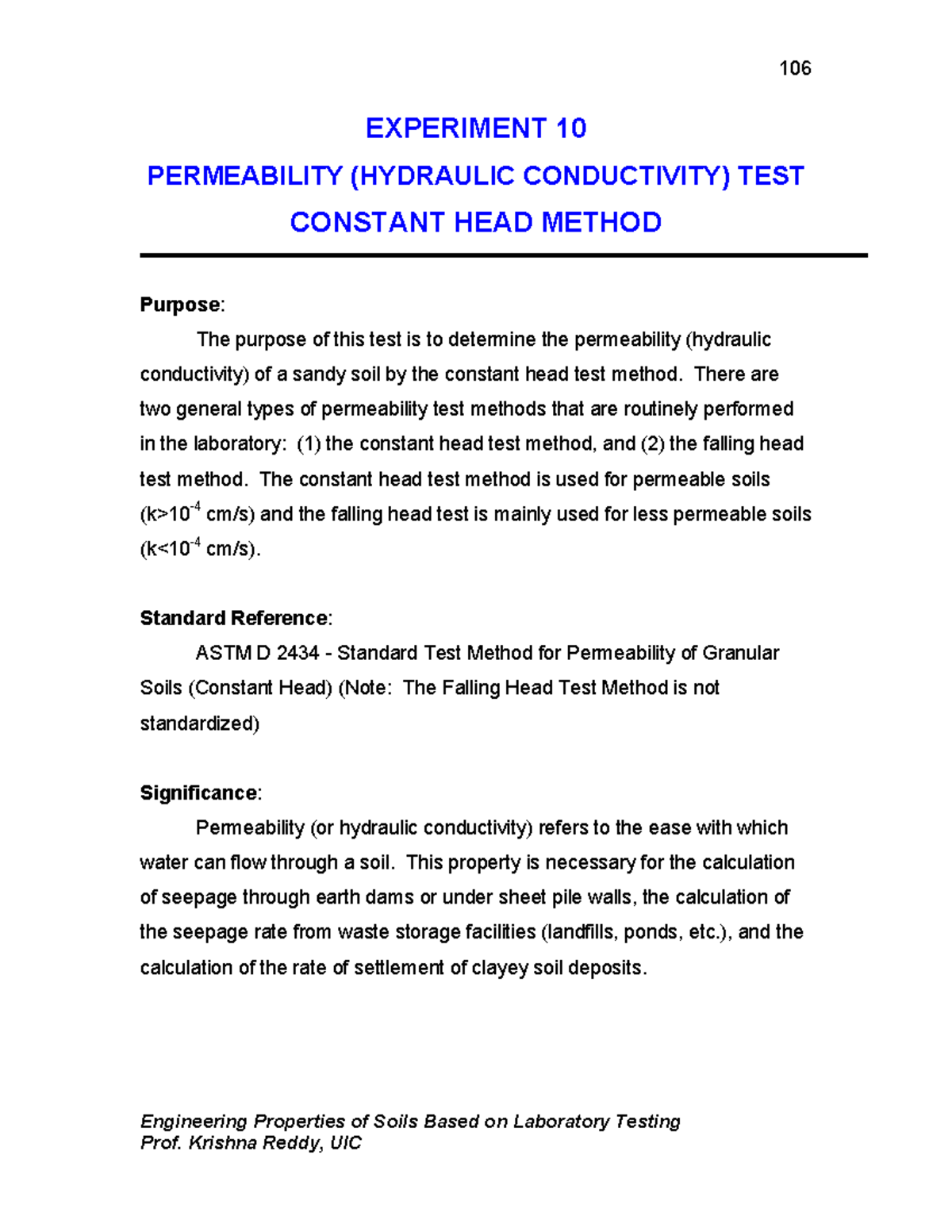 Experiment 10-permeability - Engineering Properties of Soils Based on ...