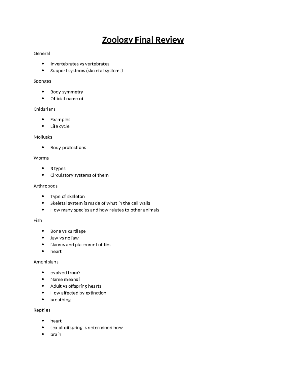 Zoology Final Review 24 - Zoology Final Review General Invertebrates vs ...