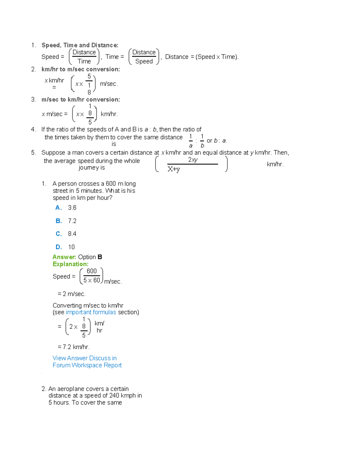 Speed and time - Aptitude questions - Speed, Time and Distance: Speed ...