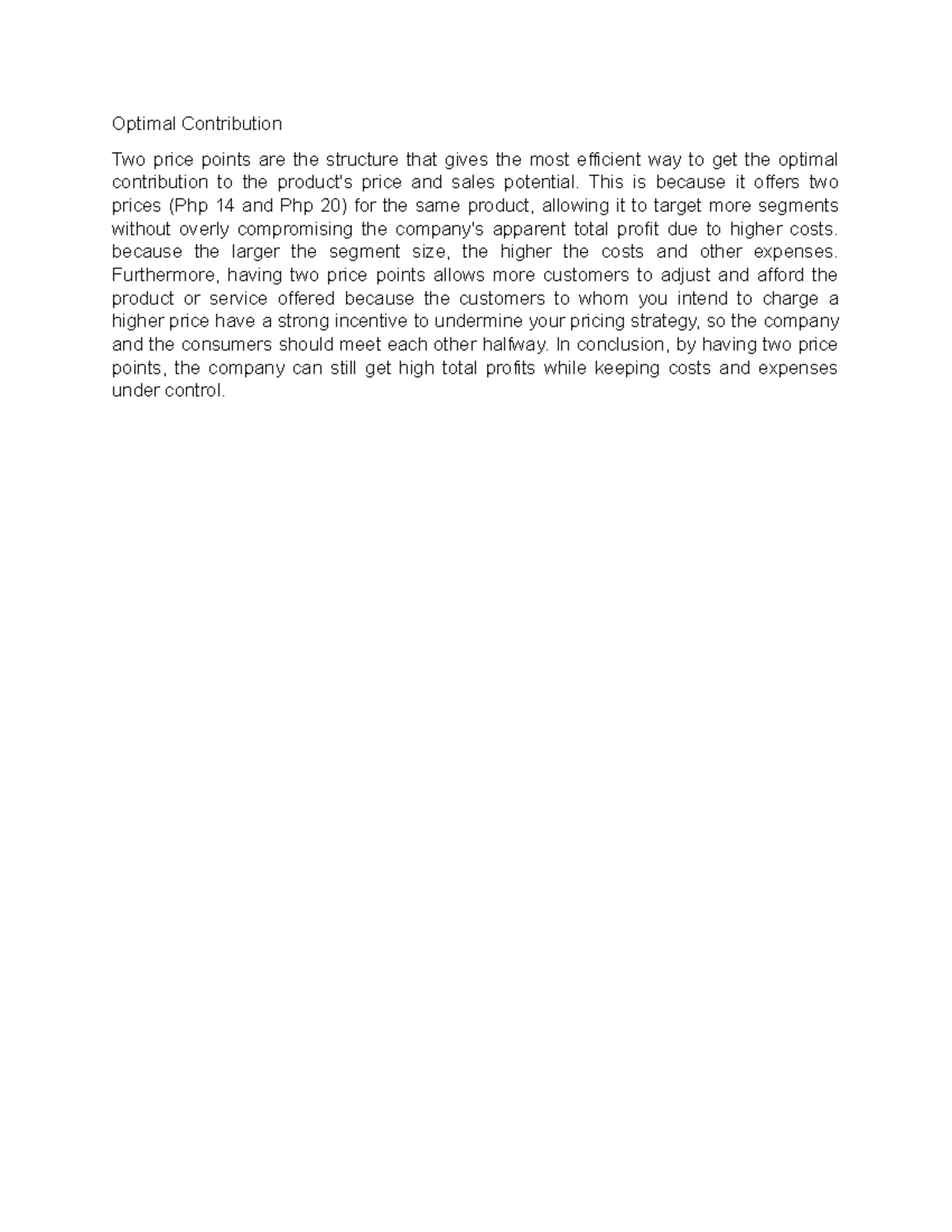 Optimal Contribution - MARKETING - Optimal Contribution Two price ...