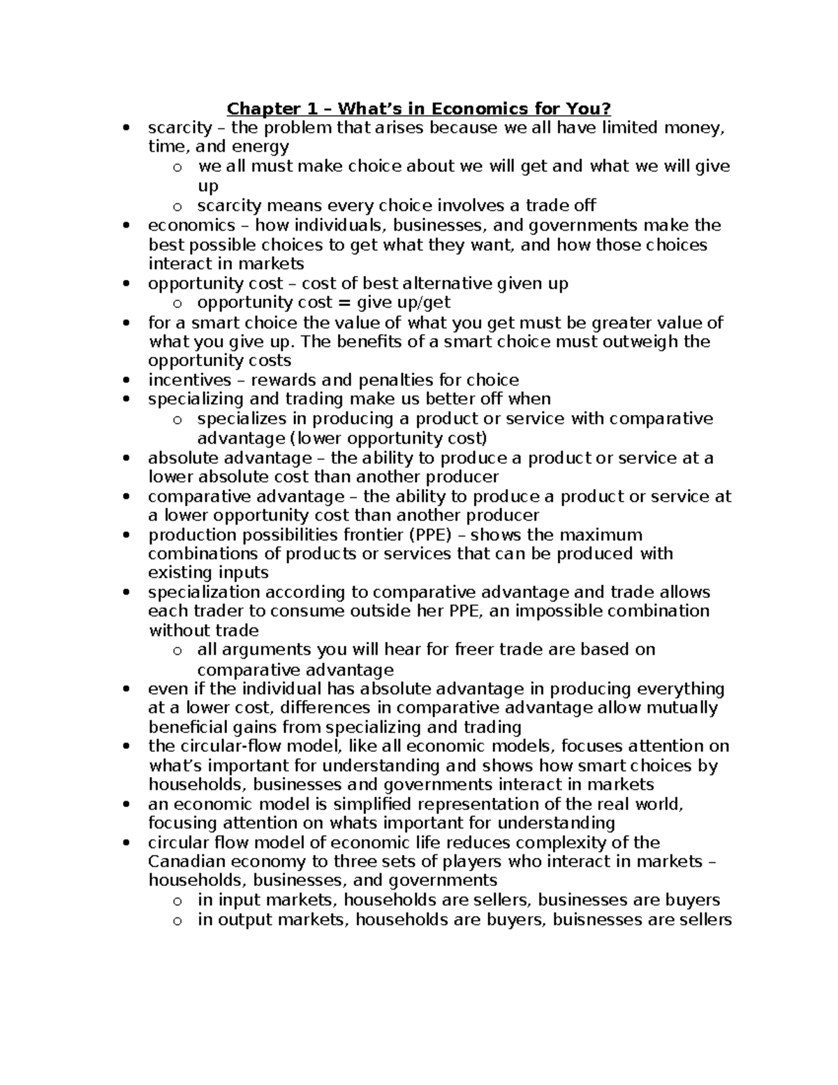 ECON1000 chapter 1 notes - Chapter 1 – What’s in Economics for You ...