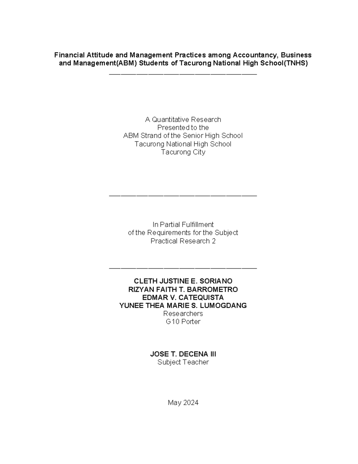 financial attitude and financial management practices among ABM at TNHS - i Financial Attitude ...