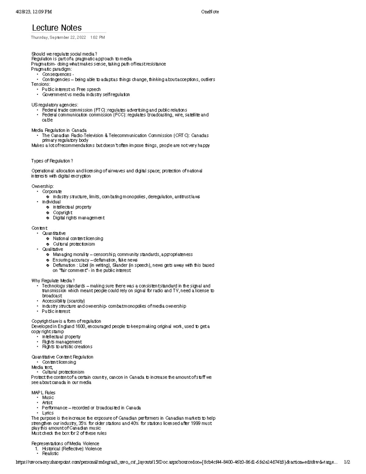 MIT 1050 - Lecture 3 - 4/28/23, 12:09 PM OneNote - Studocu