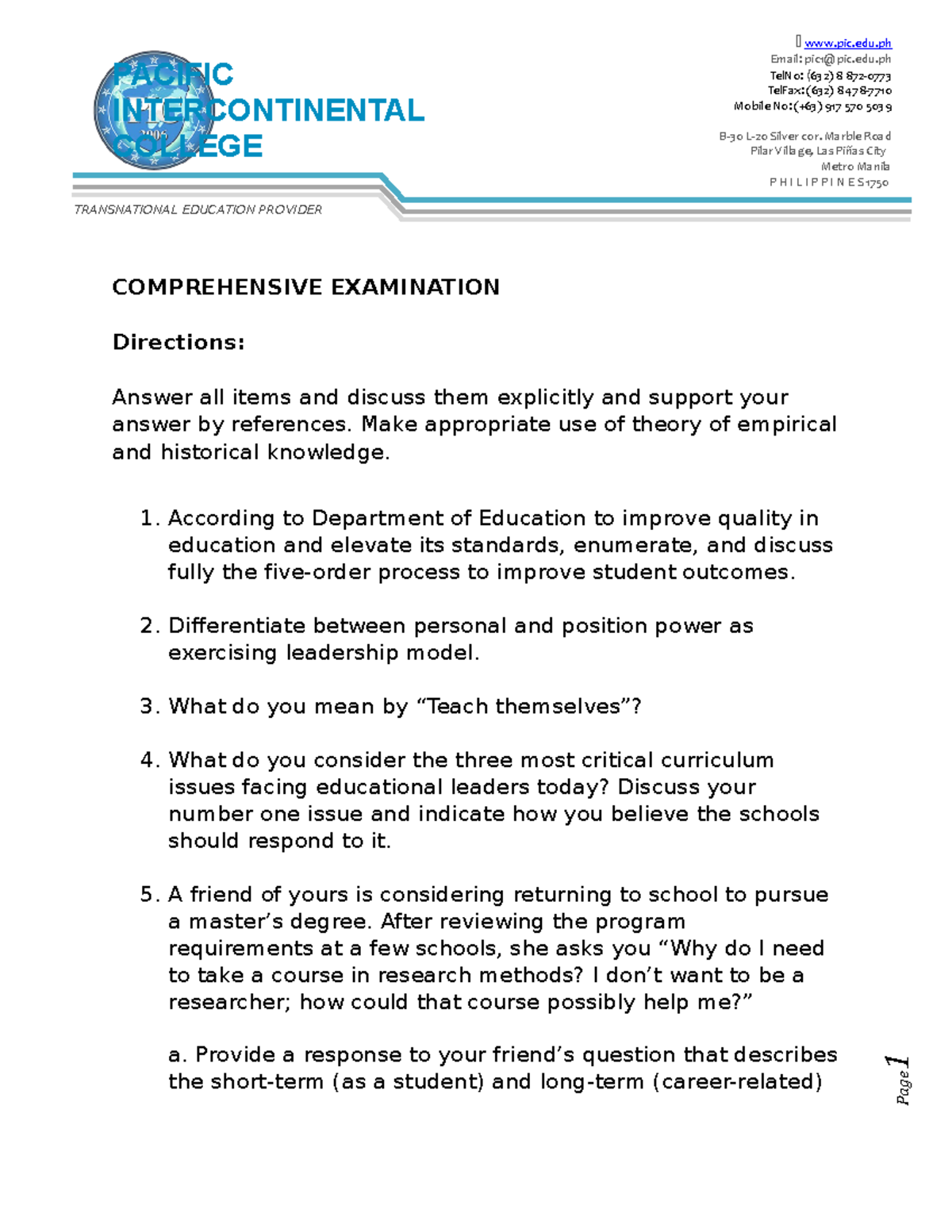 Compre EXAM MAED SET A 2 - you can look - TRANSNATIONAL EDUCATION ...