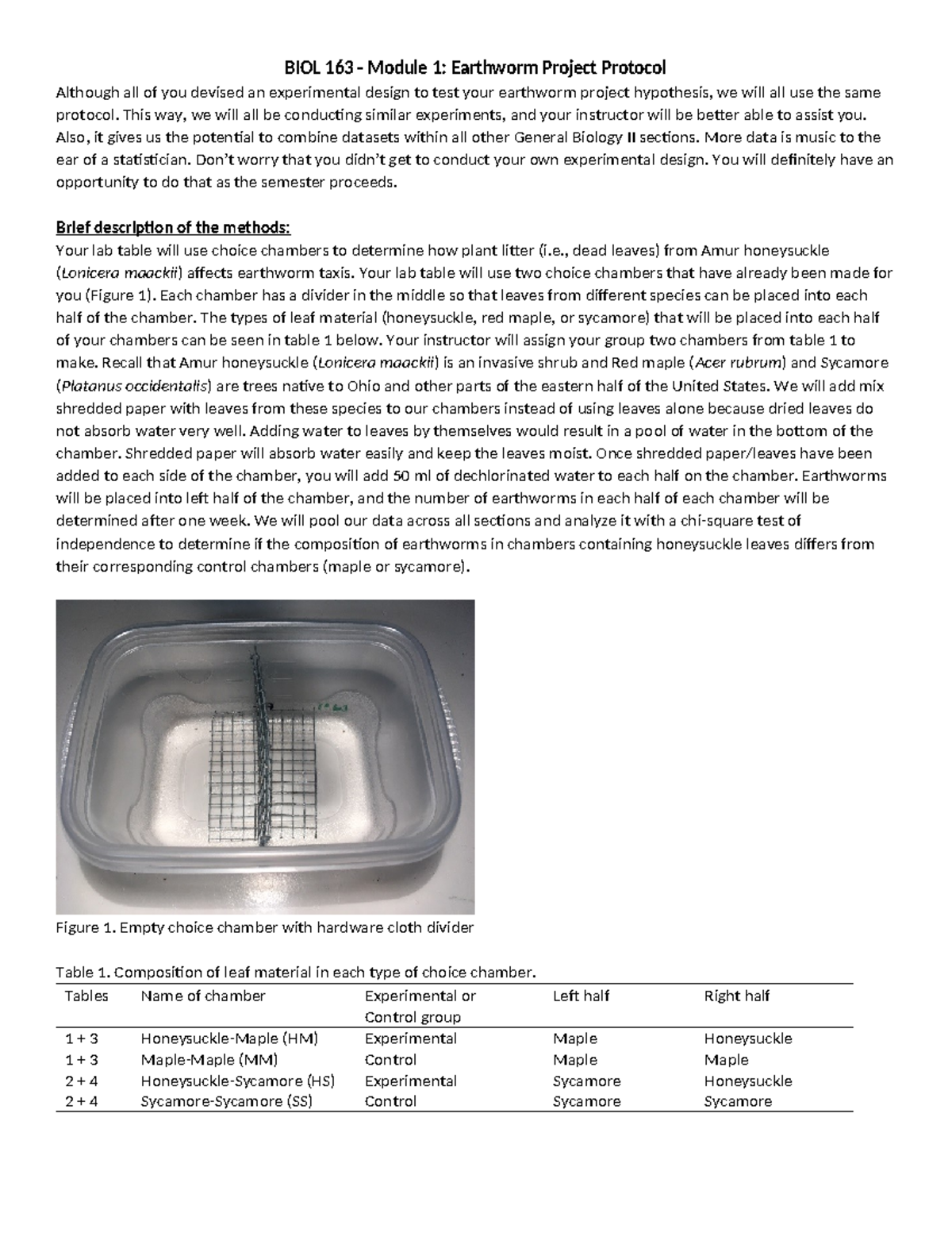 Earthworm Project Protocol (SS24) - BIOL 163 - Module 1: Earthworm ...