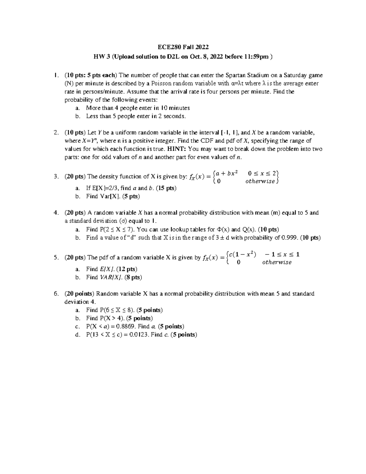 ECE 280-Probability-HW3-FS22 - ECE280 Fall 2022 HW 3 (Upload solution to D2L on Oct. 8, 2022 ...