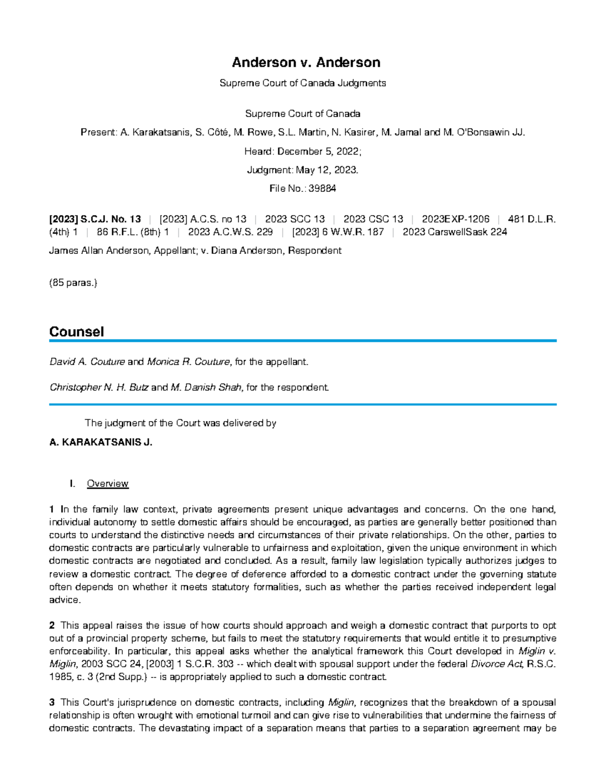 Anderson v. Anderson - Summary Introduction to Canadian Law - Supreme ...