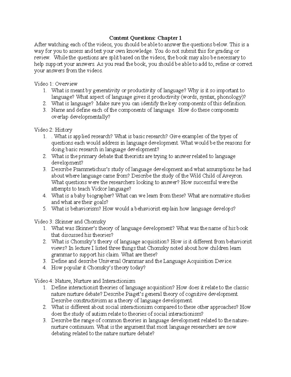 Content Questions Chapter 1 - This is a way for you to assess and test ...
