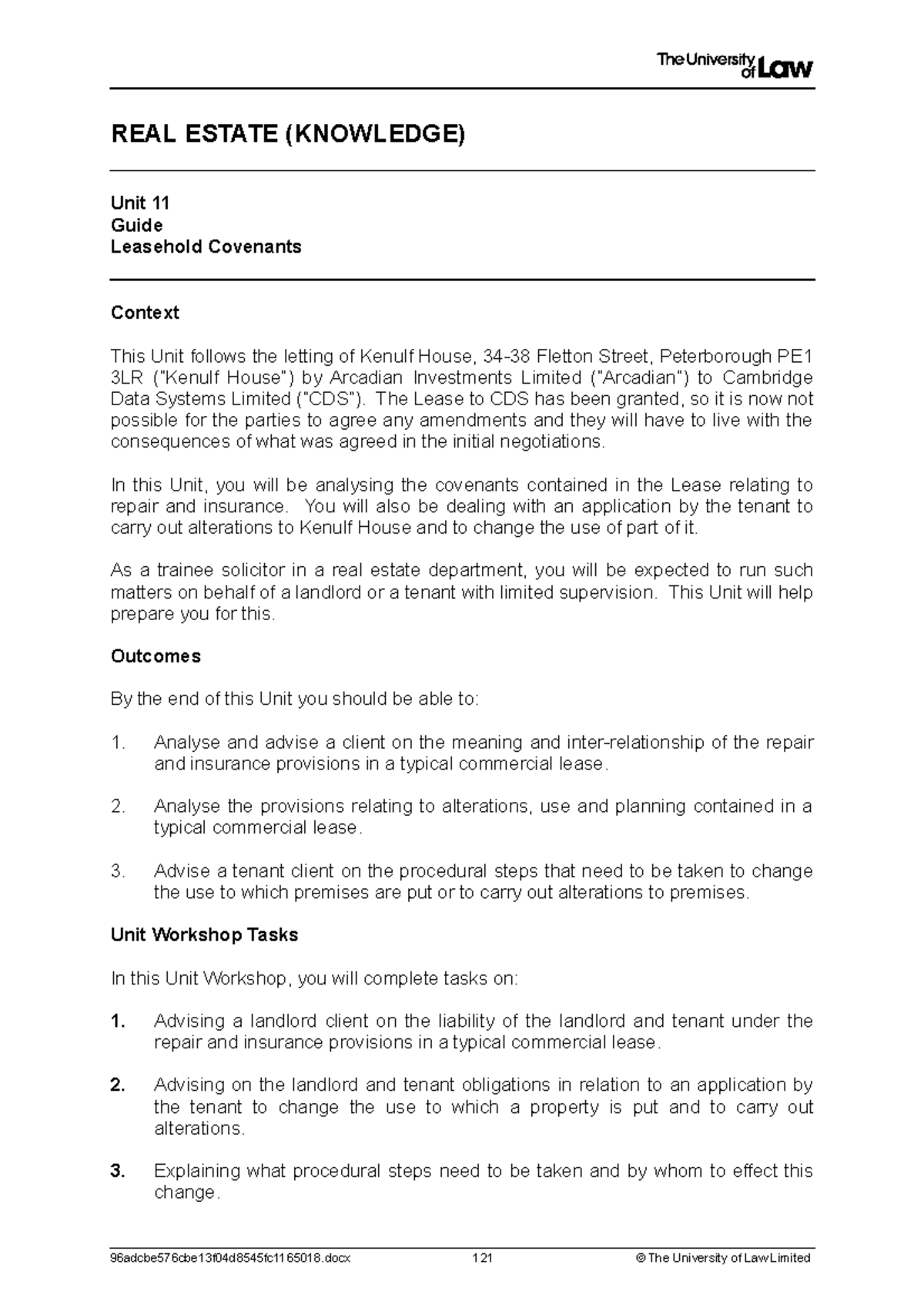 3. Workshop Guide - REAL ESTATE (KNOWLEDGE) Unit 11 Guide Leasehold ...