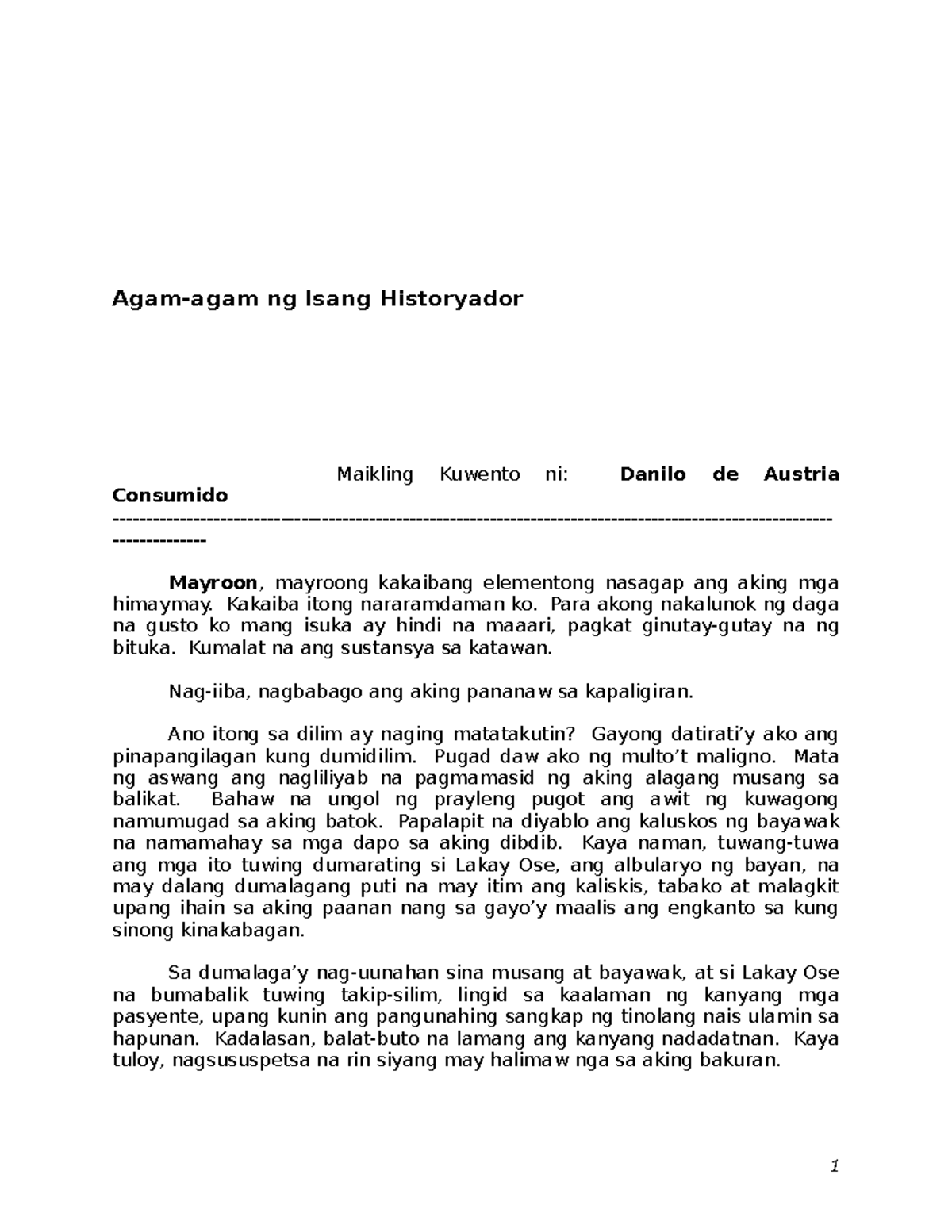 Agam-agam - story material - Agam-agam ng Isang Historyador Maikling ...