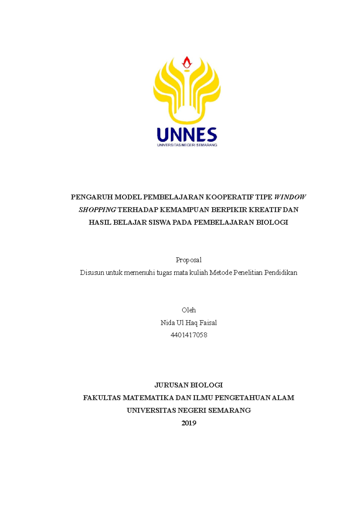 Proposal - PENGARUH MODEL PEMBELAJARAN KOOPERATIF TIPE WINDOW SHOPPING ...