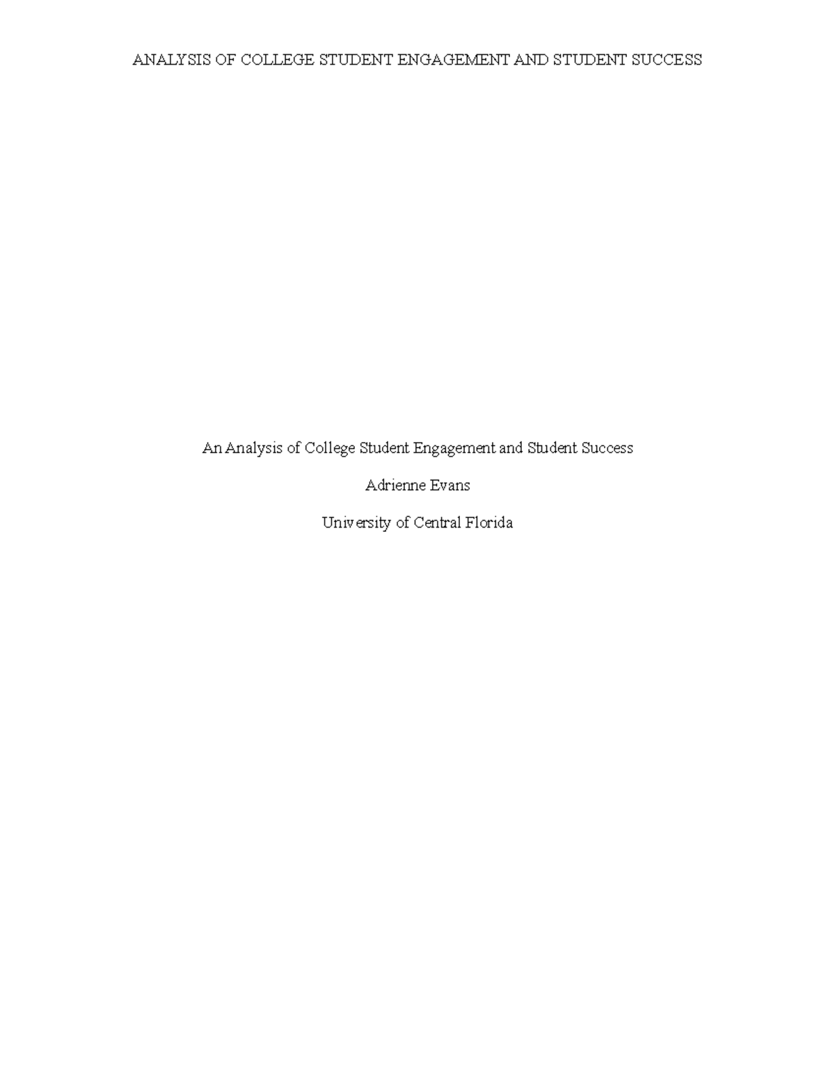 Literature Review Paper - An Analysis of College Student Engagement and ...