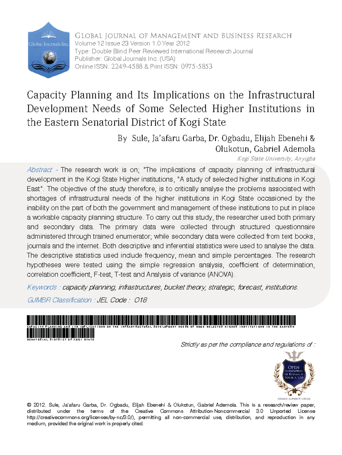 8 Capacity Planning and Its Implications - © 2012. Sule, Ja’afaru Garba ...