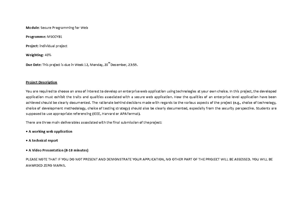 Secure Programming for Web Project Description - Module: Secure ...