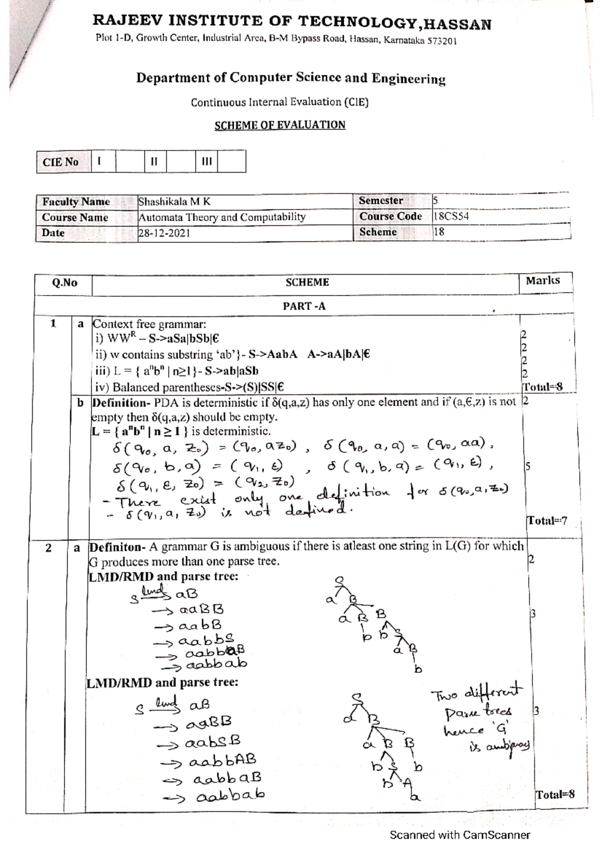 ATC ia2 scheme - Wo for atc - Theory of computation - VTU - Studocu