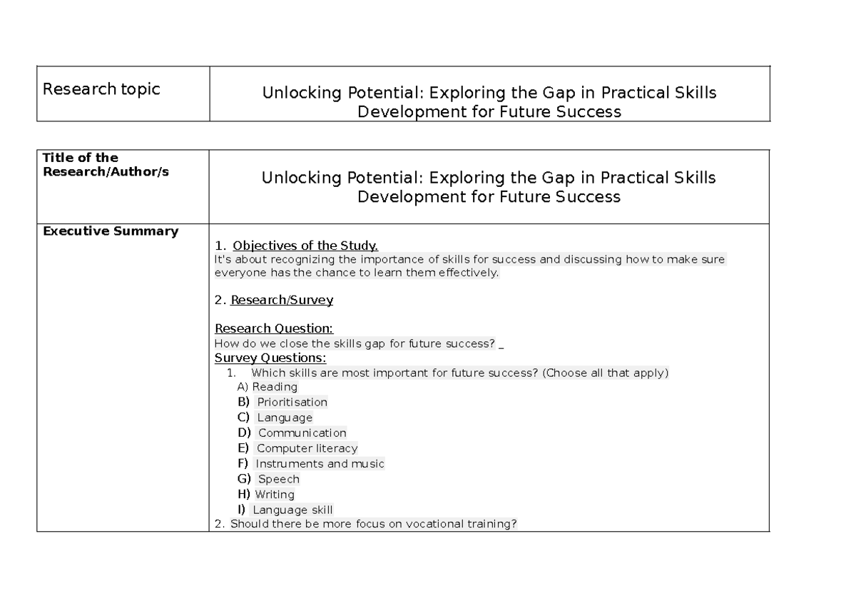 Triad Research Paper Format - Research topic Unlocking Potential ...
