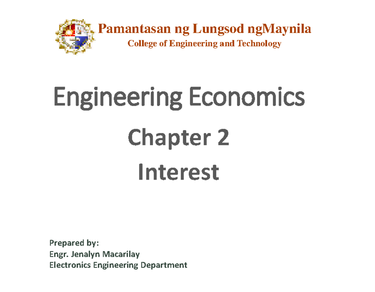 CH.2 Interest - ssc dfvfd fdvfvfb - Engineering Economics Chapter 2 ...