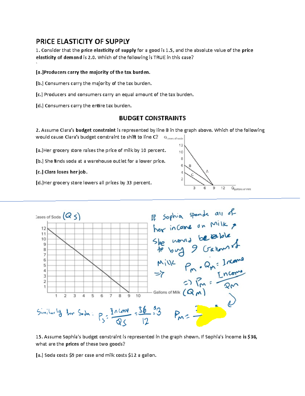 Final Review ECO - summary of practice questions - PRICE ELASTICITY OF ...