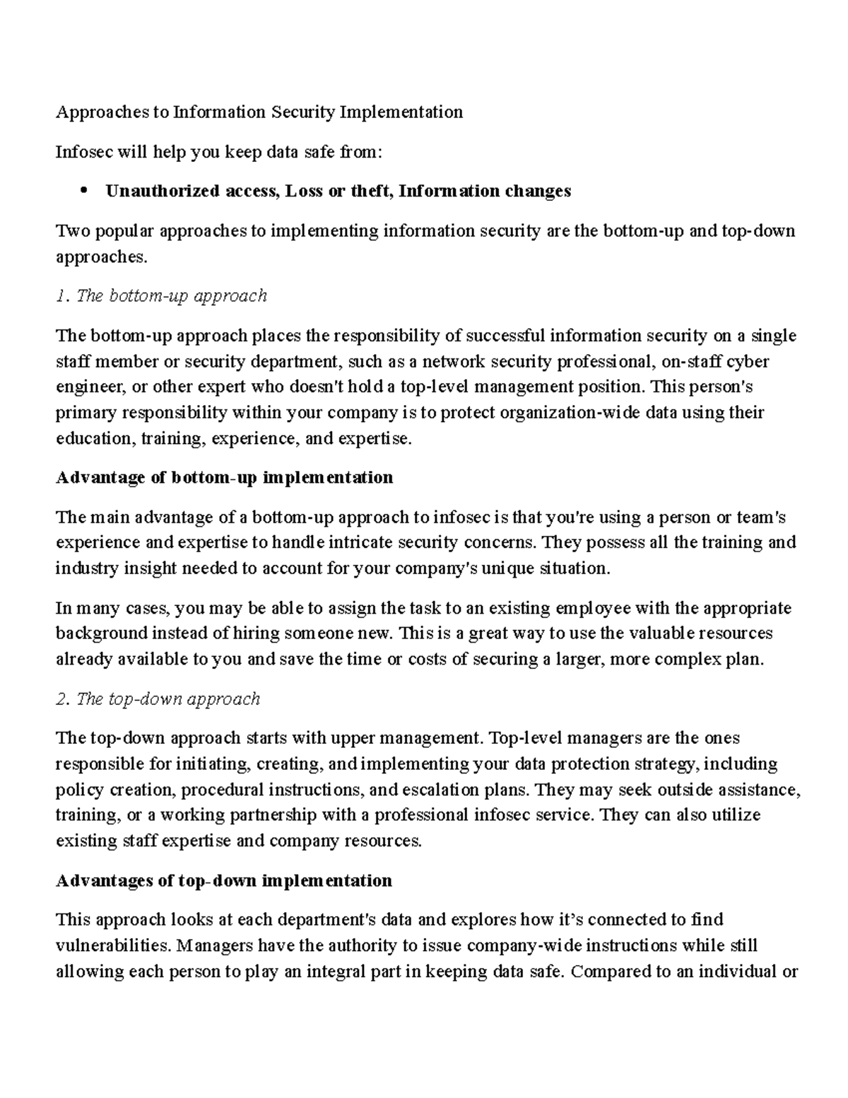Approaches to Information Security Implementation - The bottom-up ...