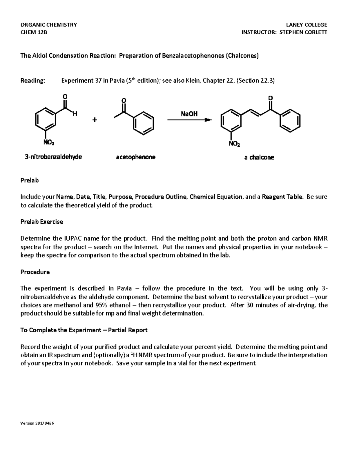 Chalcones Pavia Klein S18 - ORGANIC CHEMISTRY LANEY COLLEGE CHEM 12B ...