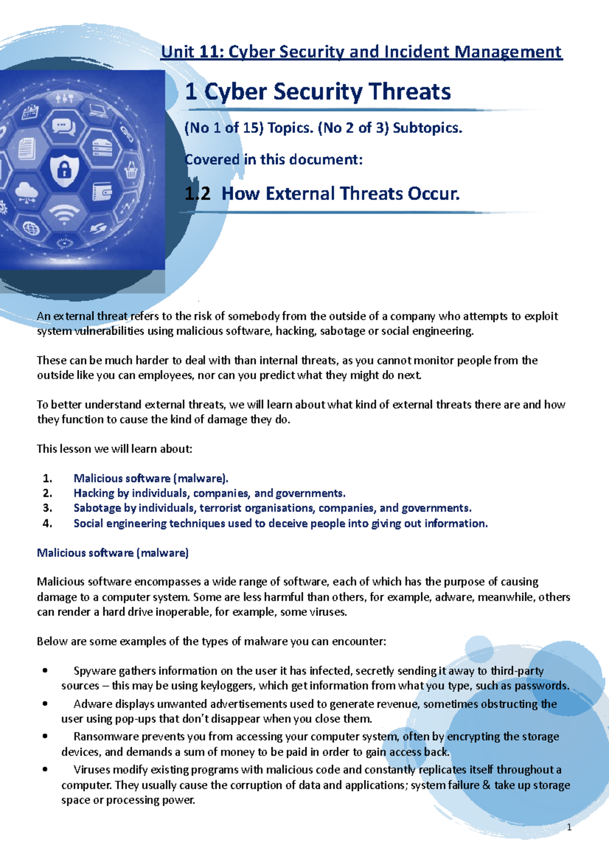 1.2 How External Threats Occur - Unit 11: Cyber Security and Incident ...