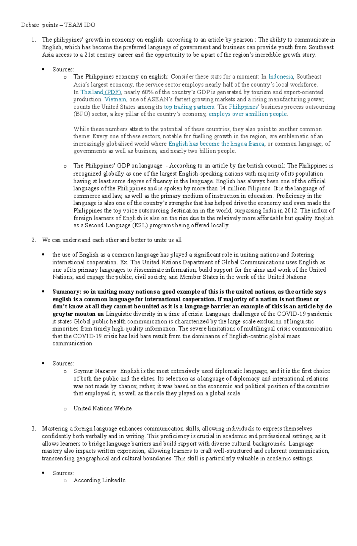 TEAM-IDO- Deabte - debate notes - Debate points – TEAM IDO 1. The ...