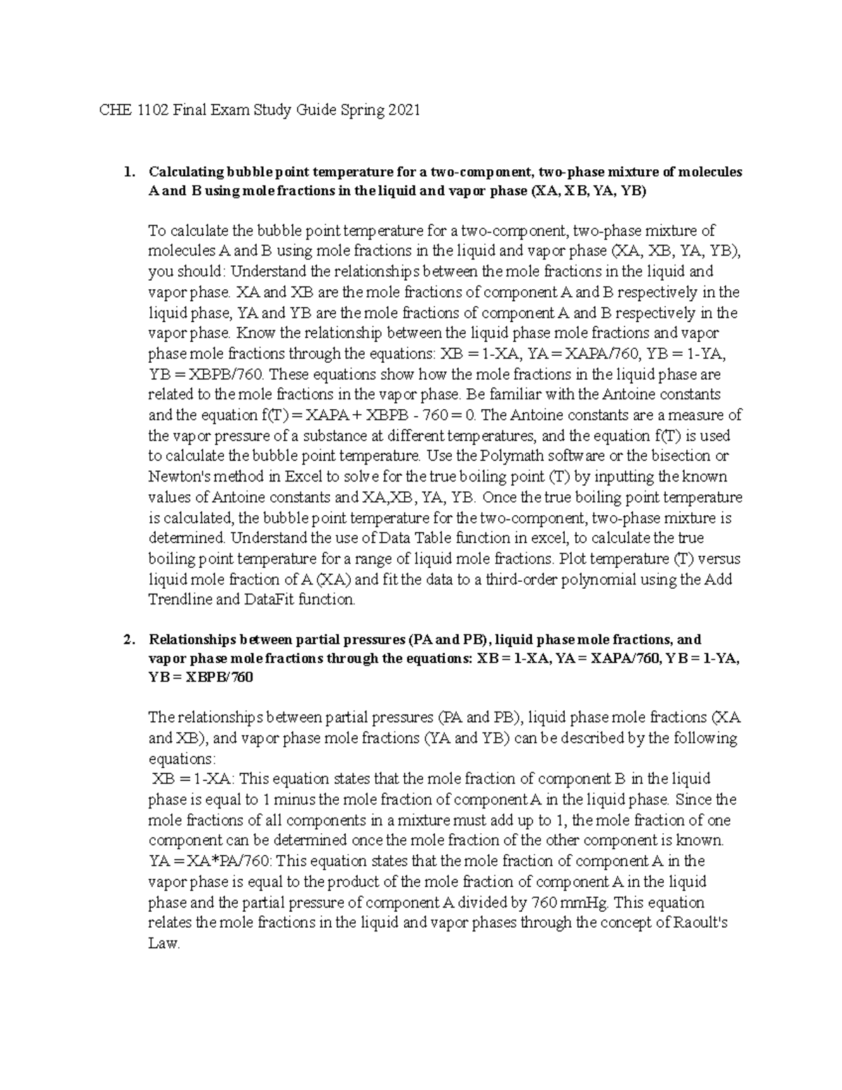 CHE 1102 Final Exam Study Guide Spring 2021 - CHE 1102 Final Exam Study ...