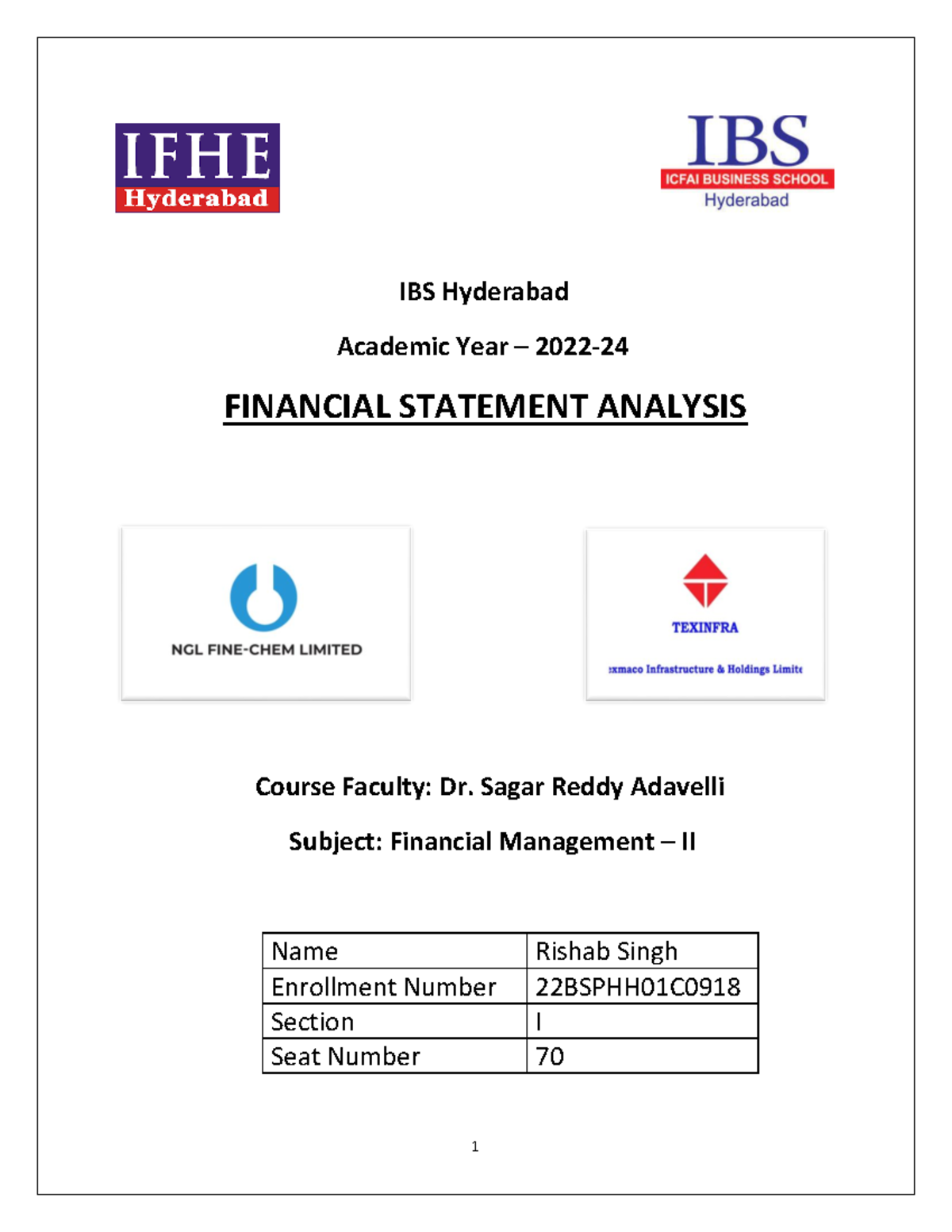 FM2 Project Report - IBS Hyderabad Academic Year – 2022- FINANCIAL ...