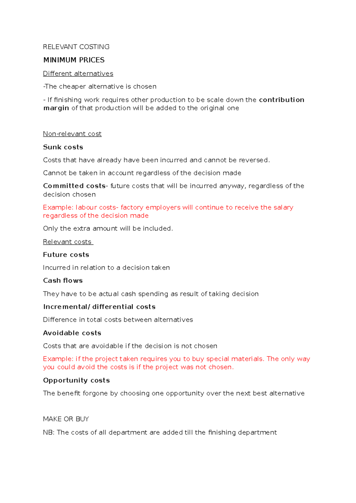 Additional notes relevant cost - MACC371 - NWU - Studocu